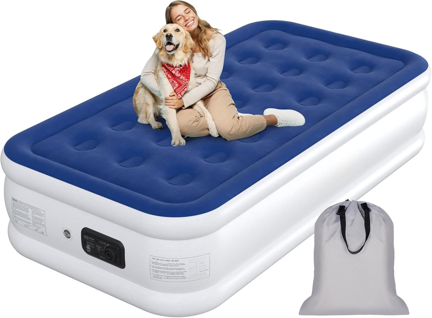Air Mattress with Built-in Pump, 18" Raised Inflatable Bed Blow Up ...