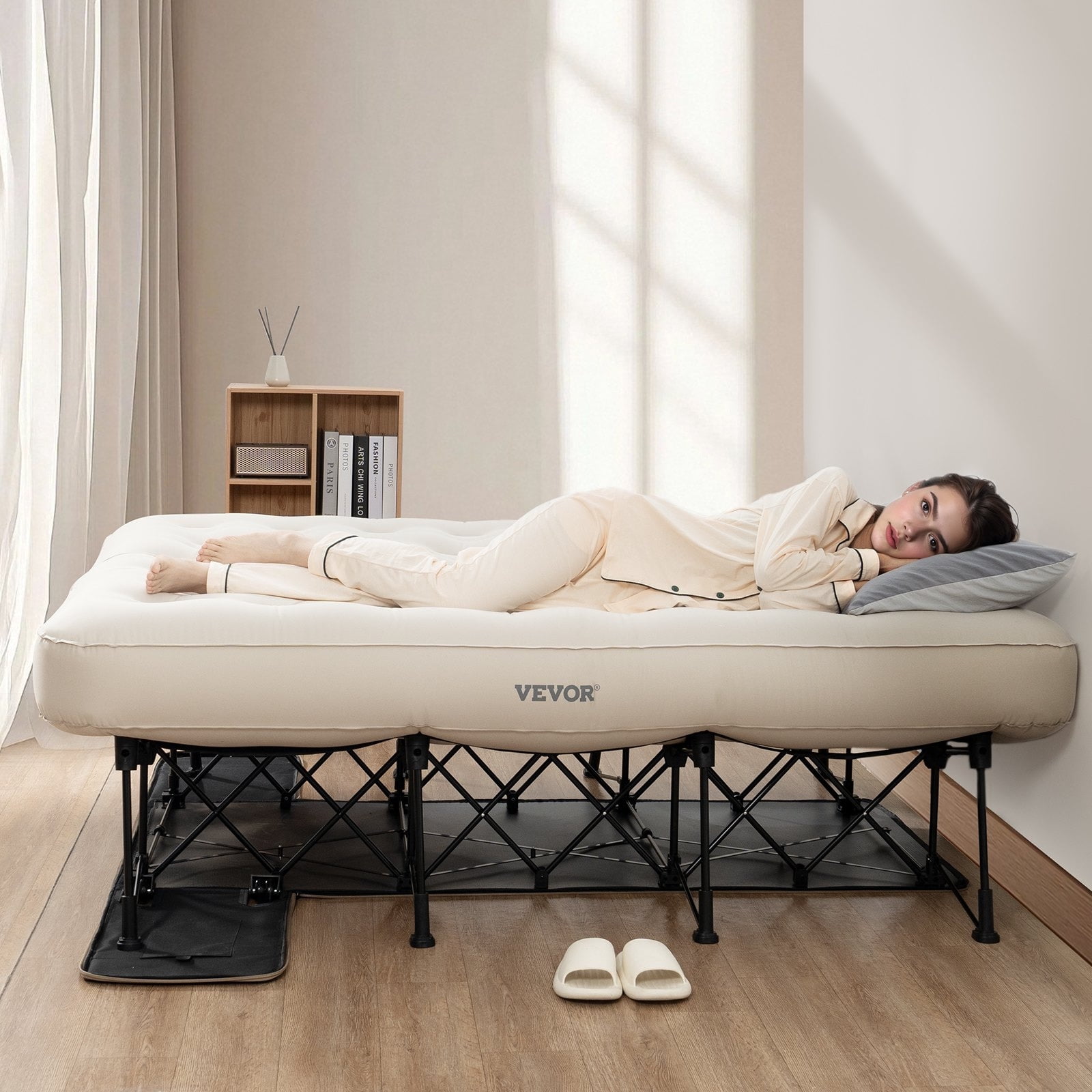 Air Mattress with Frame Pump 2 Person Inflatable Camping Cot 600lbs ...