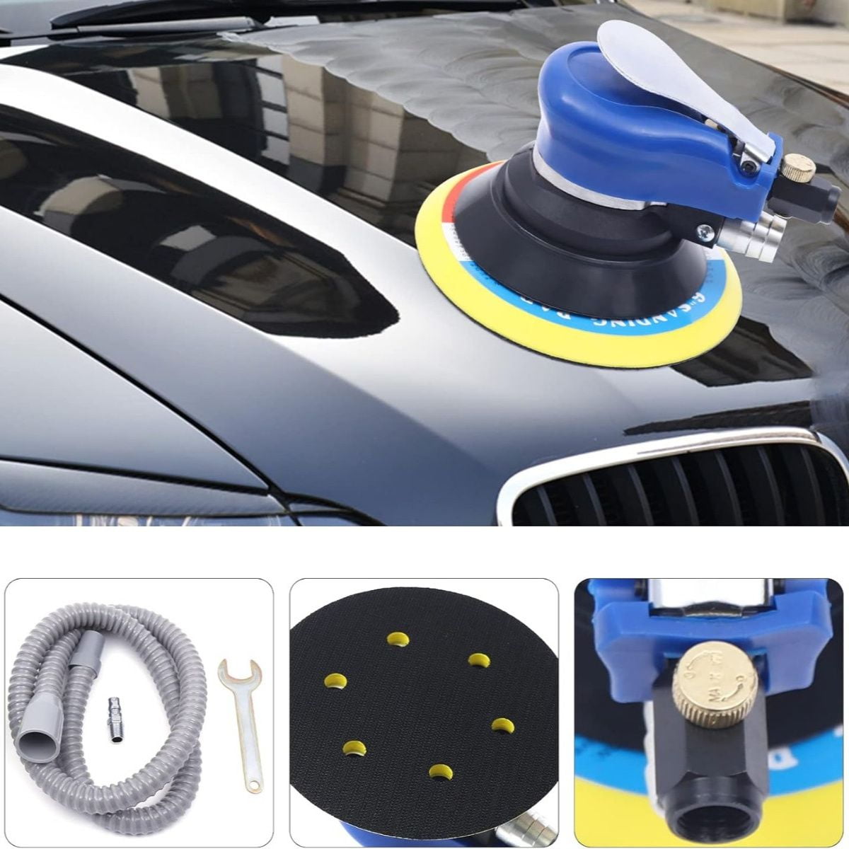 Air Palm Orbital Sander, 6 Inch 10000 RPM High Speed - for Rust Removal ...