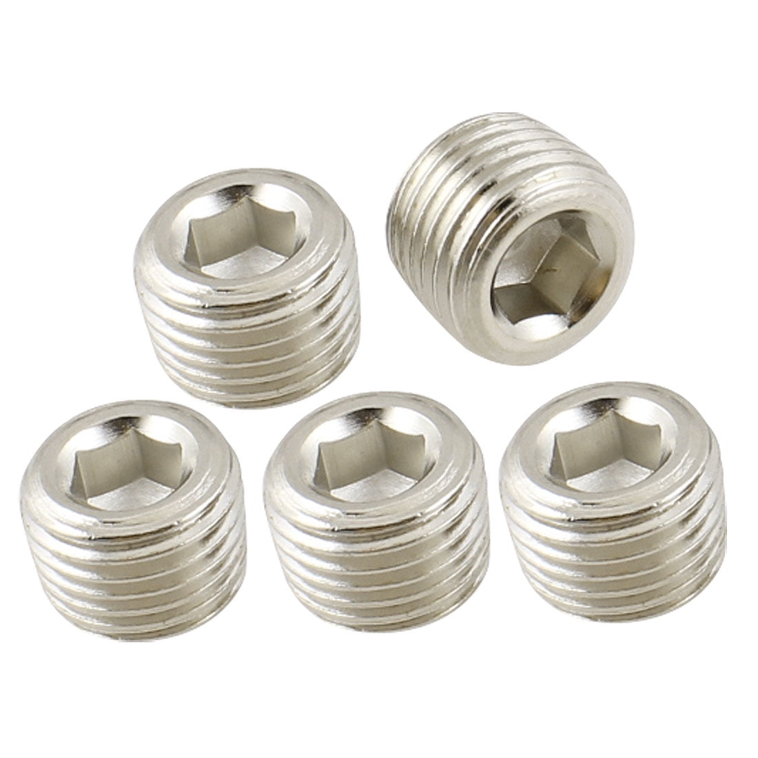 Air Pipe Fittings 1/4" PT Thread Hex Socket Metal Plugs Caps Silver ...
