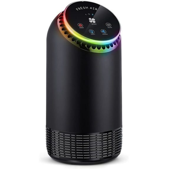 Black Air Purifier with HEPA Filtration, Activated Carbon, 3-Speed, 7 ...
