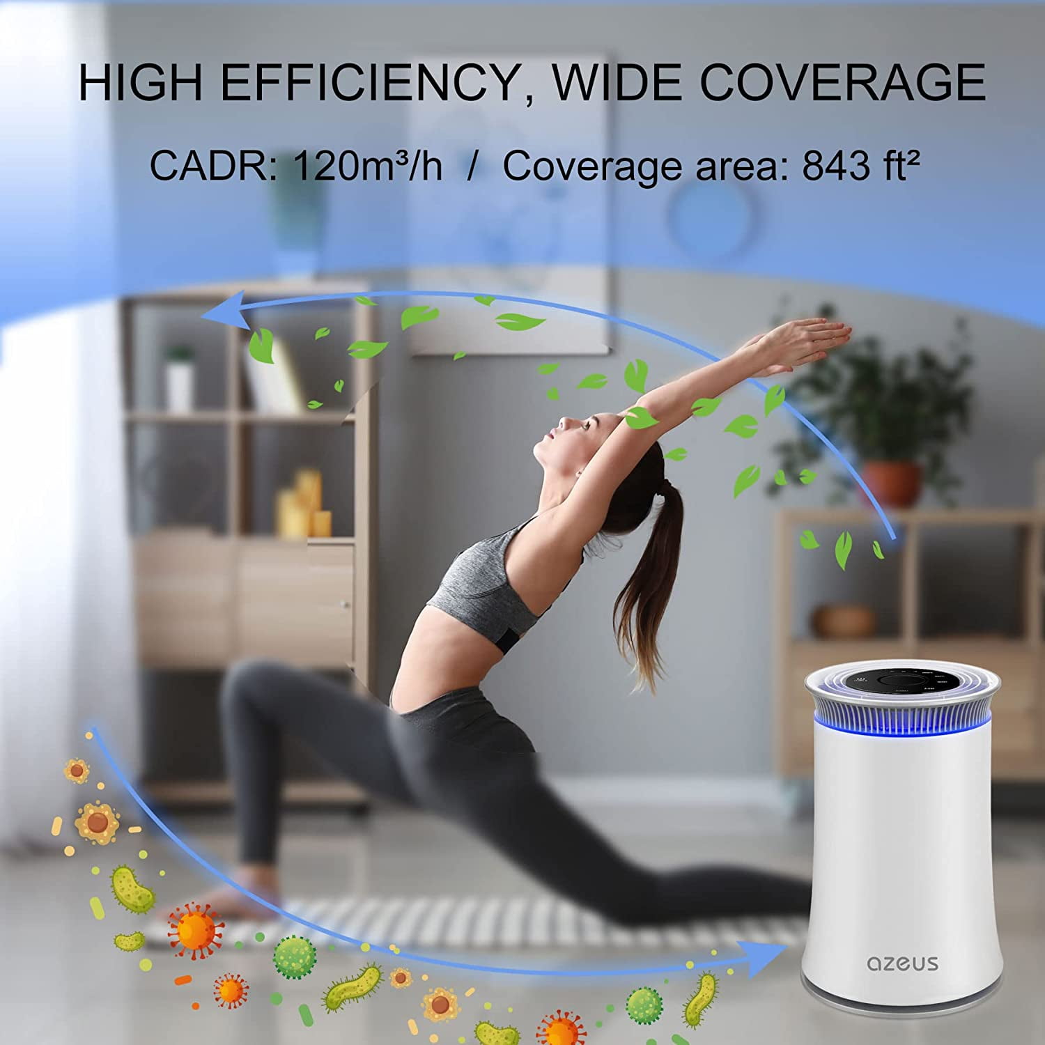 Air Purifier for Home Pets Hair Dust in Bedroom Up Top 843 ft² H13 True ...