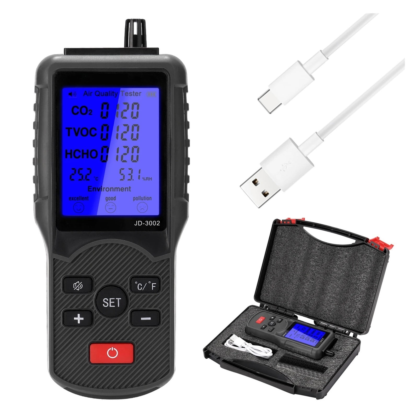 Air Quality Detector CO2 HCHO TVOC Temperature Humidity Measuring ...