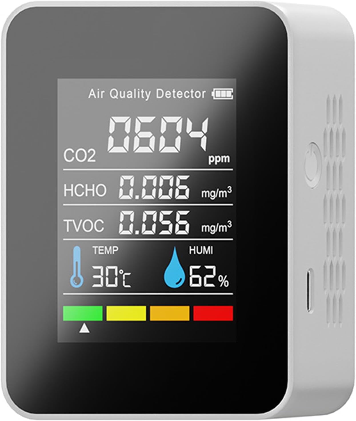 SSIONN Indoor Air Quality Monitor 5-in-1 Portable CO2 TVOC HCHO Humidity Temperature White ...