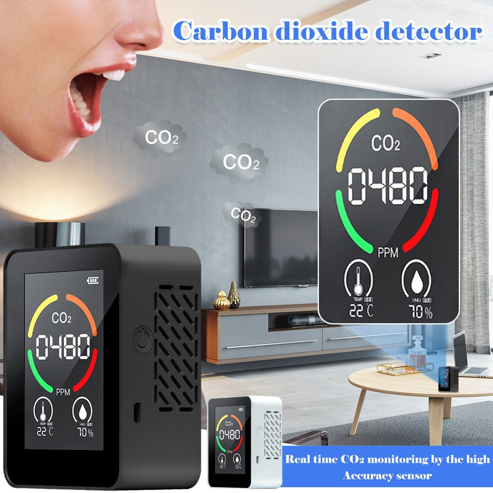 Air Quality Tester, Formaldehyde Co2 Tvoc Monitor, Temperature Humidity ...