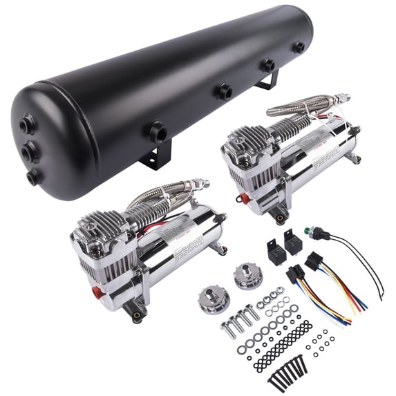 Air Ride Suspension Compressor Kit - 580 Dual Compressors & 5-Gallon ...