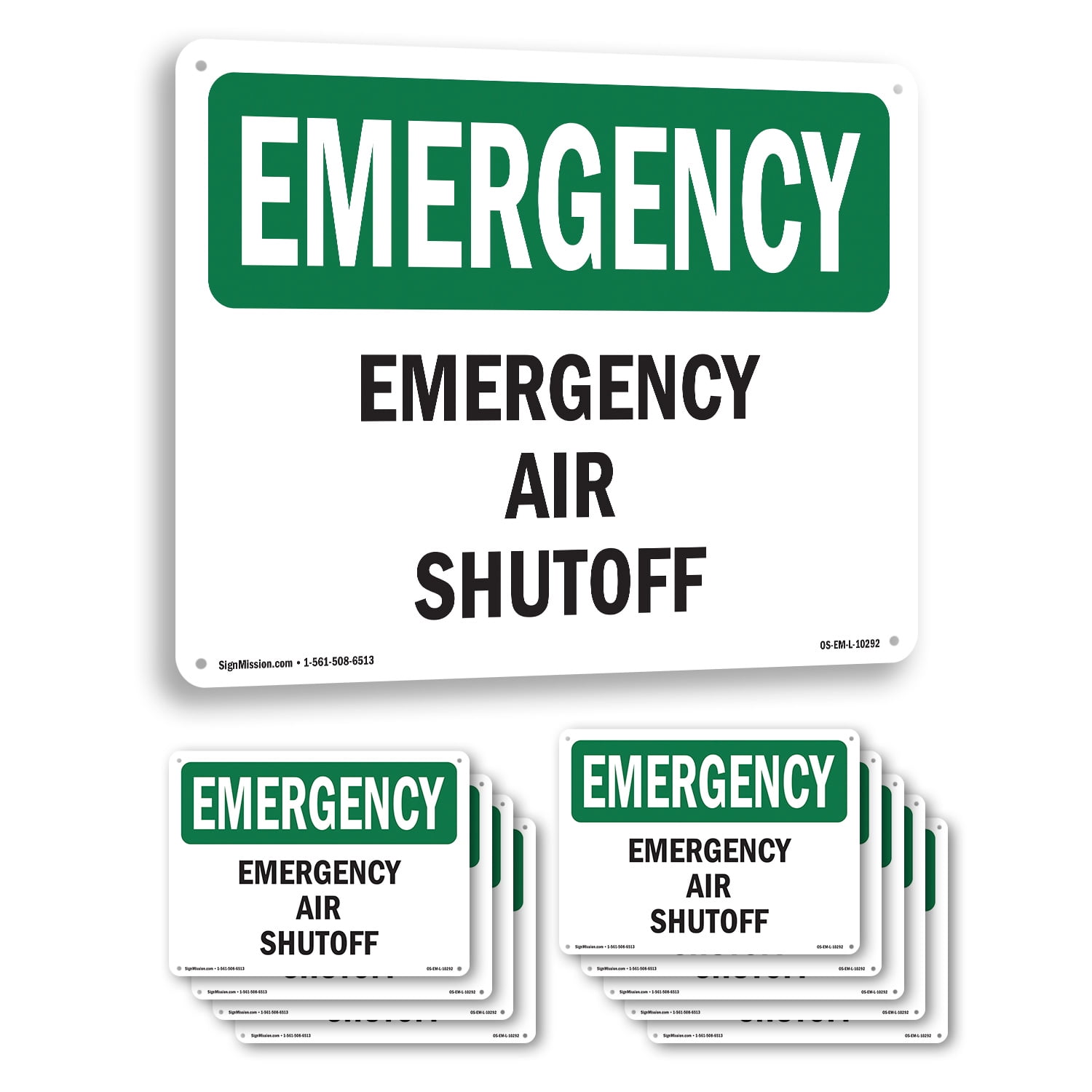 Air Shutoff OSHA Emergency Rigid Plastic Sign 18 Inch x 12 Inch - 10 ...