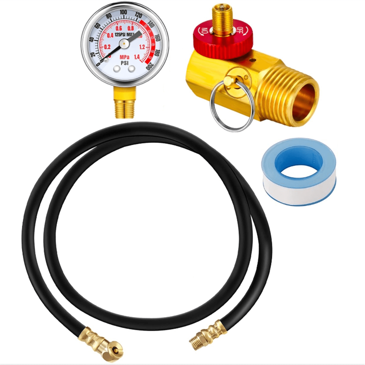 Air Tank Repair Kit W/Safety Valve, Pressure Gauge and 4 Feet Hose ...