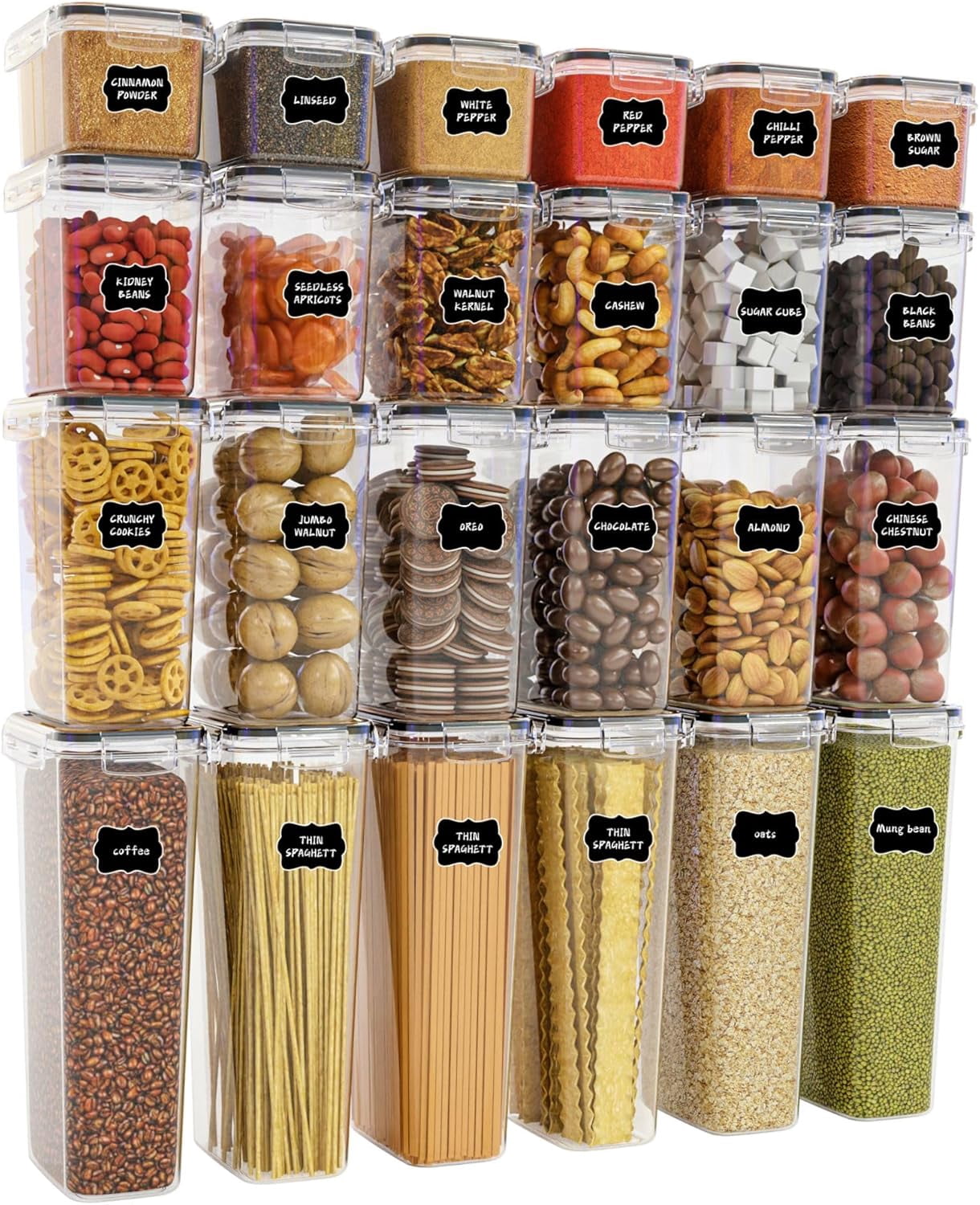 Air Tight Pantry Storage Containers - 24 PCS With Label - BPA Free ...