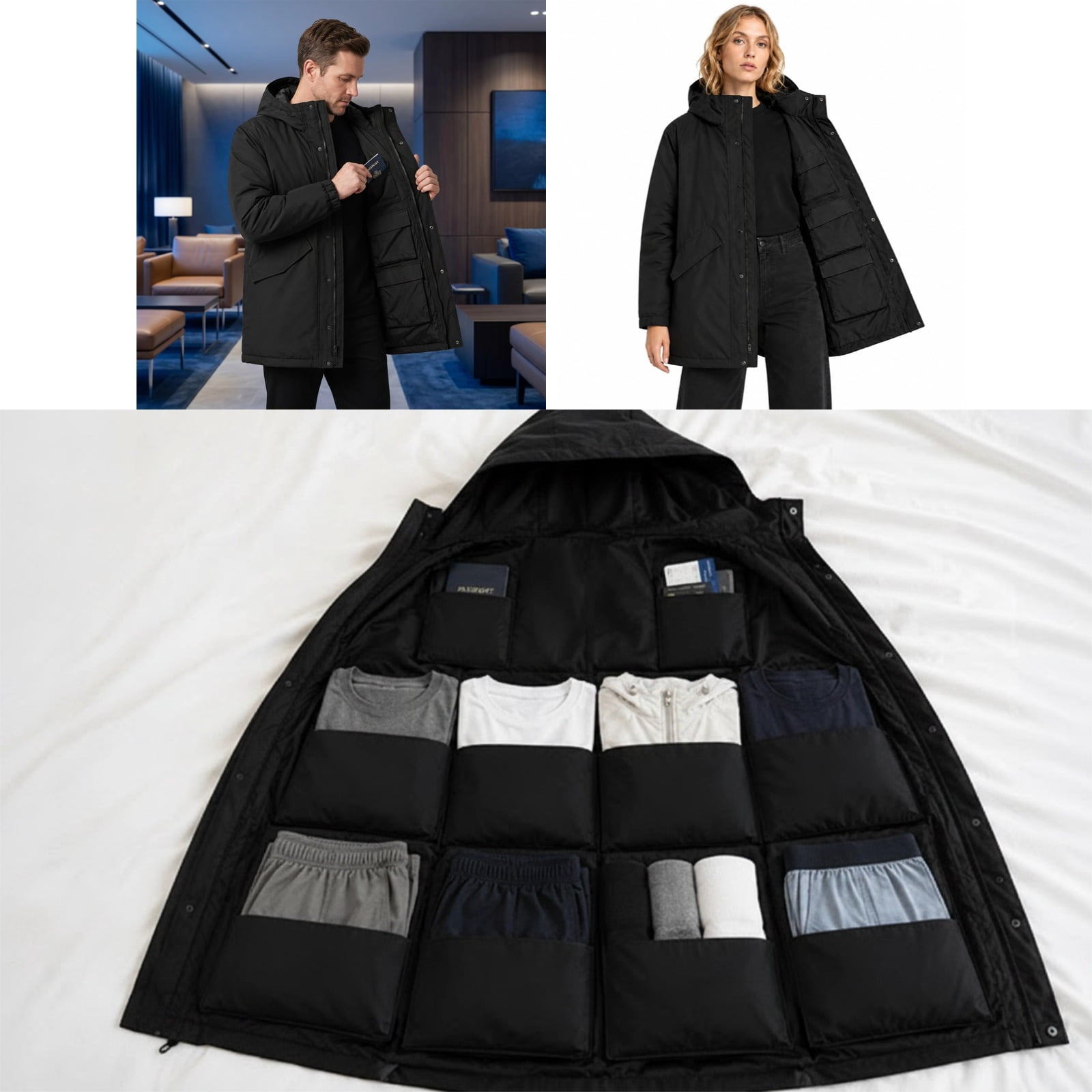 Air Travel Essential Travel Jacket, Multi Hidden Pockets Unisex Coat ...
