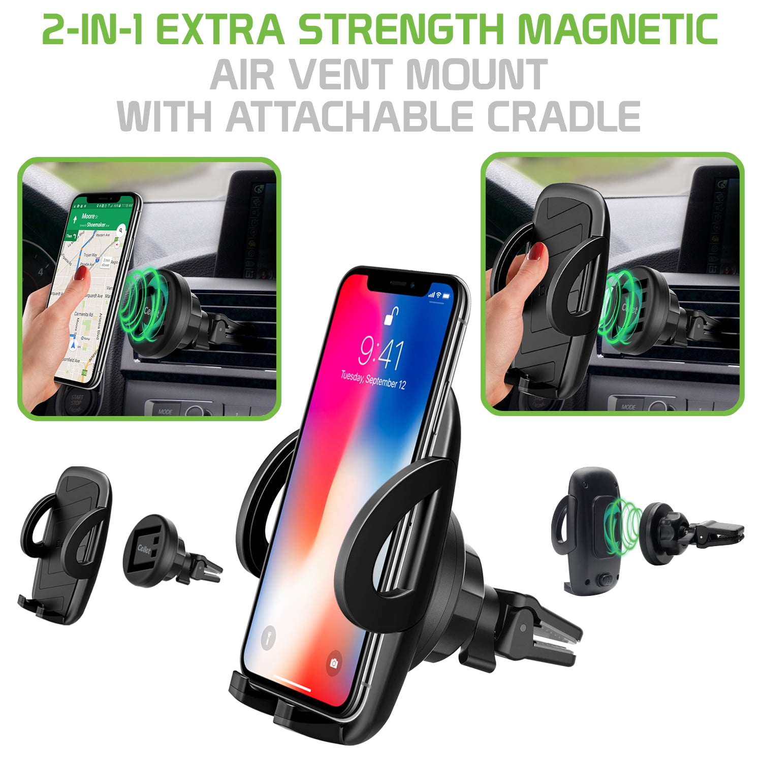 Cellet 2-in-1 Extra Strength Magnetic Air Vent Mount with Detachable ...