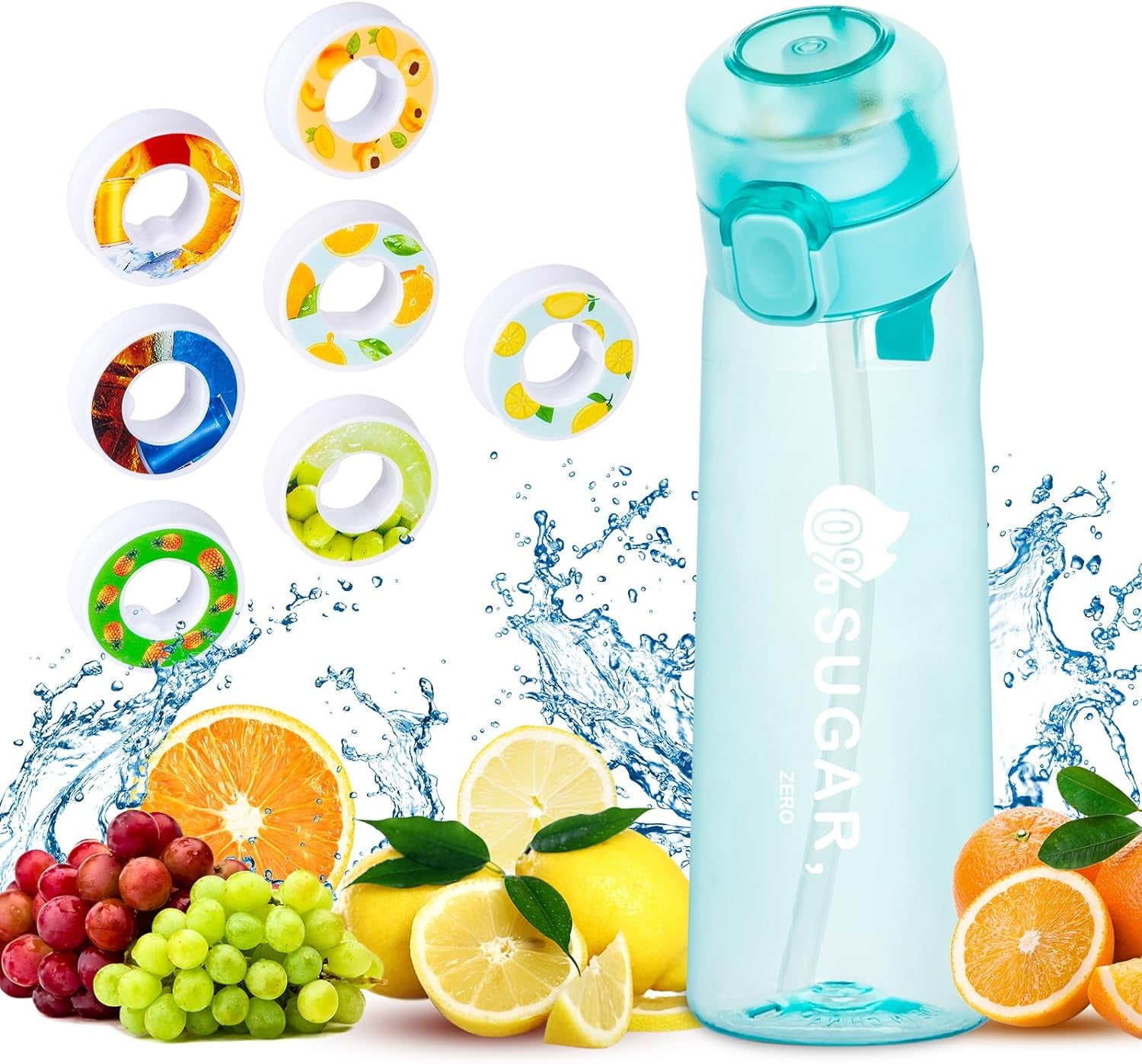 Air Water Bottle, 650ml, with 7 Flavor Pods, 0 Sugar, 0 Calorie, for Fitness, Outdoor, Kids ...