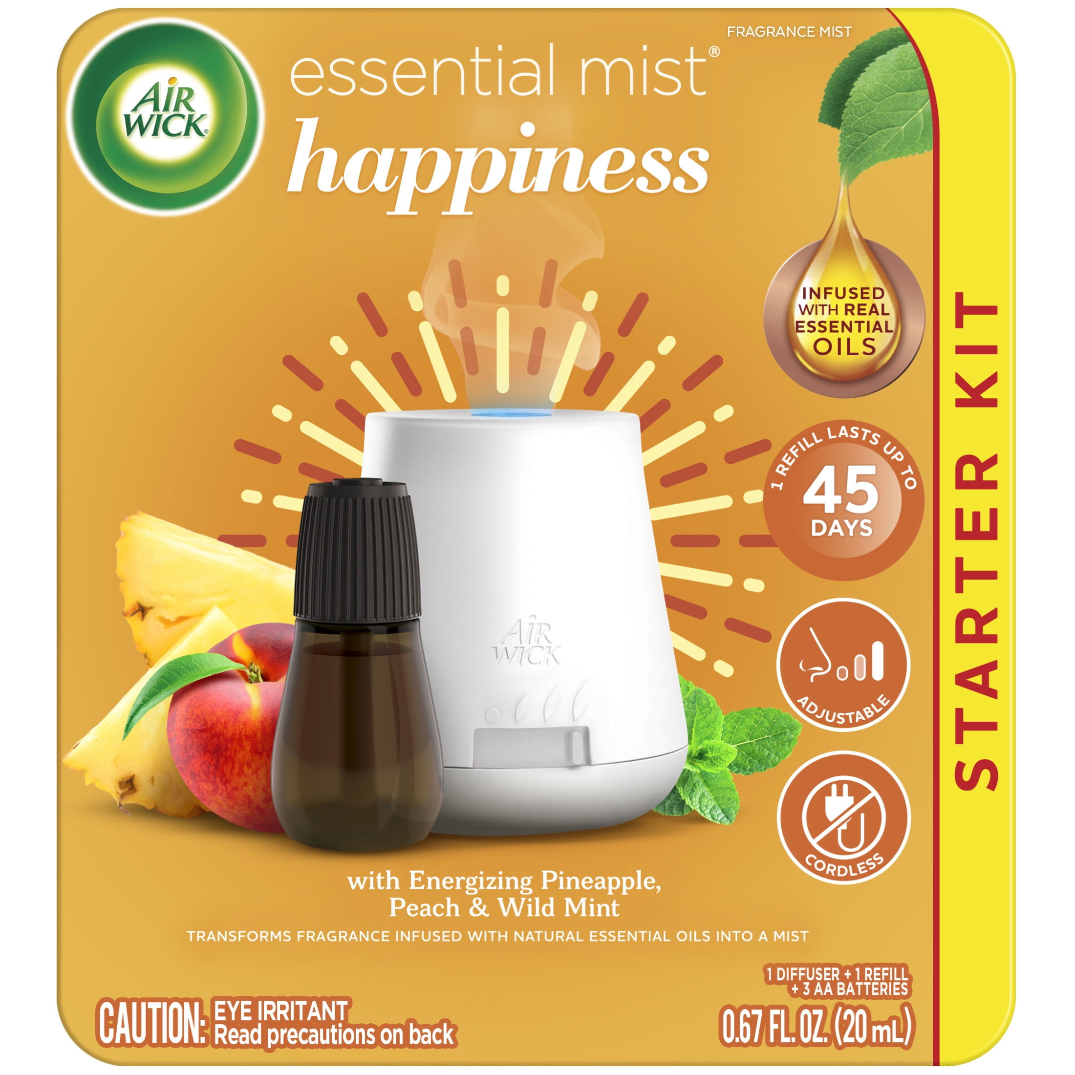 Air Wick Essential Mist Starter Kit (Diffuser + Refill), Happiness, Essential Oils Diffuser, Air ...