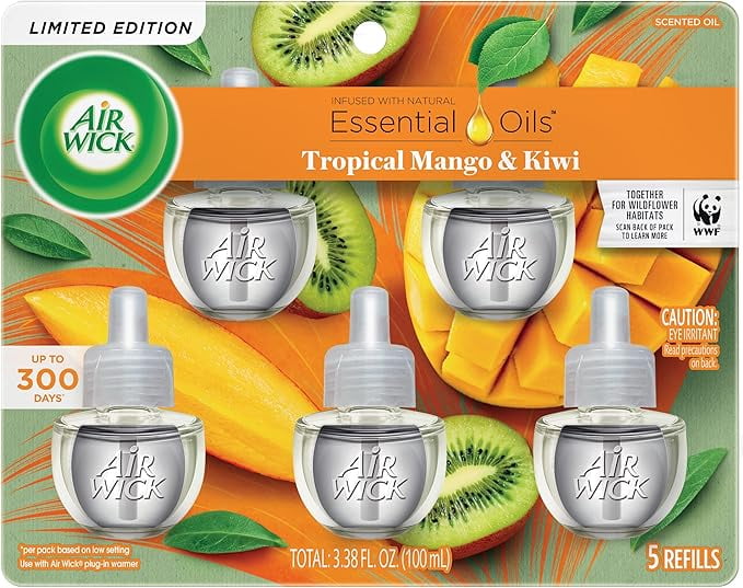 Air Wick Plug in Scented Oil Refill, 5 Ct, Fresh Mango & Kiwi, Air ...