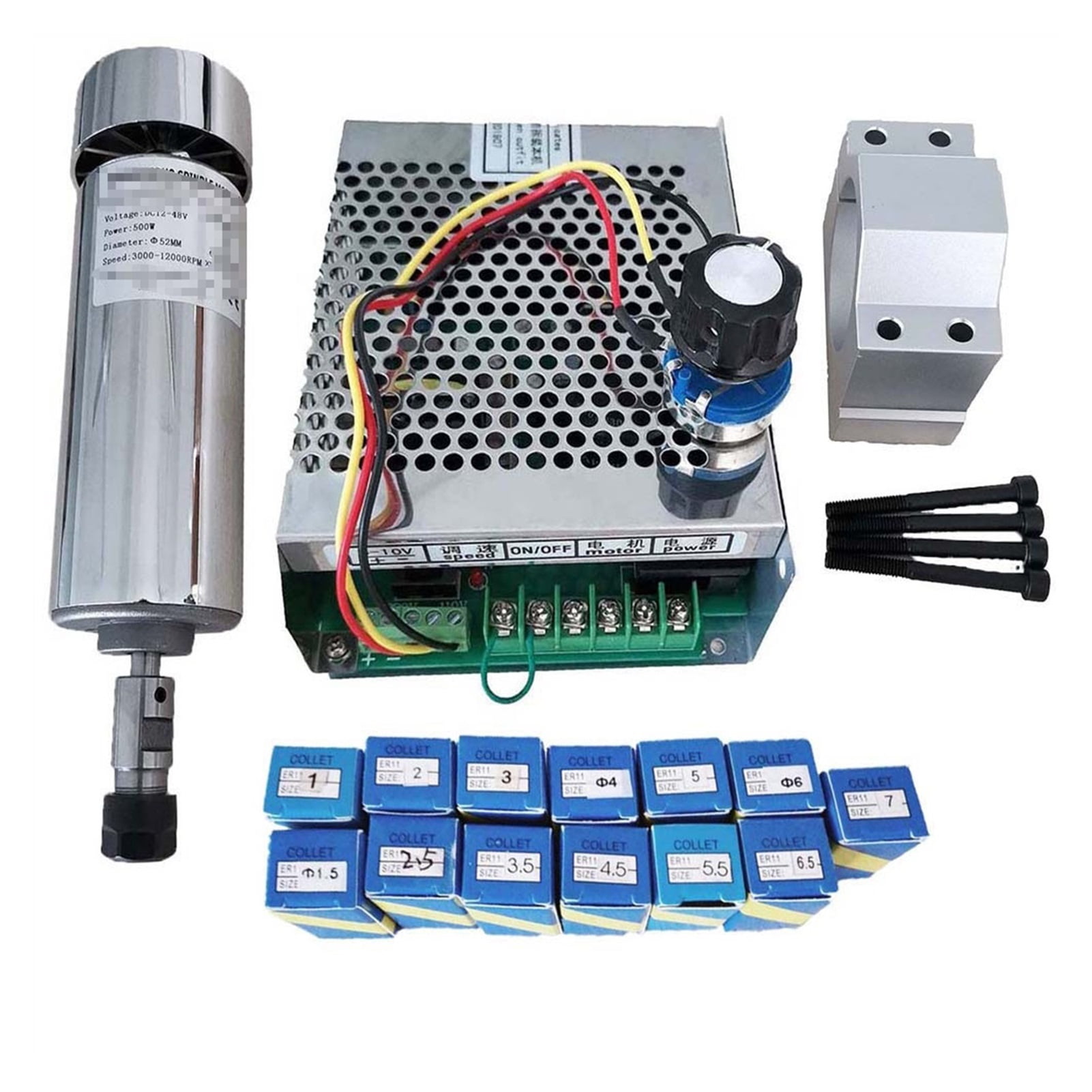Air cooled 0.5kw CNC spindleMotor Kit ER11 chuck 500W Spindle Motor ...