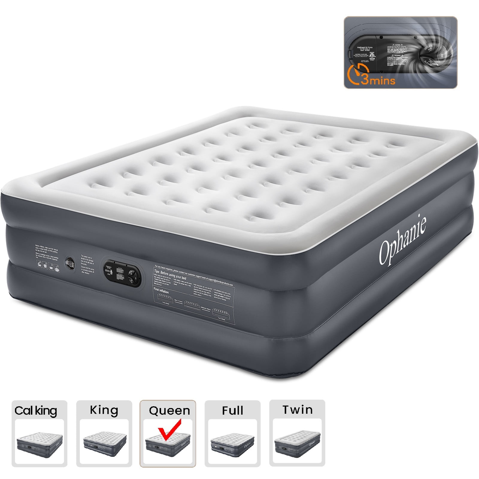 Ophanie Queen Air Mattress, 18-Inch Elevated Inflatable Bed with Built ...