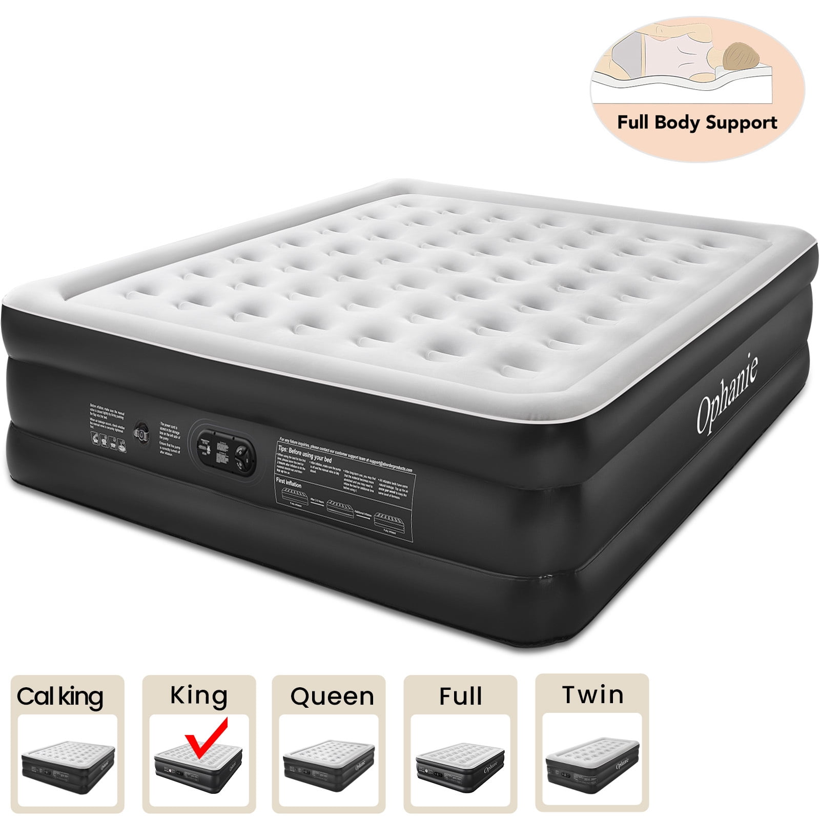 Ophanie King Air Mattress, 18-Inch Elevated Inflatable Bed with Built ...