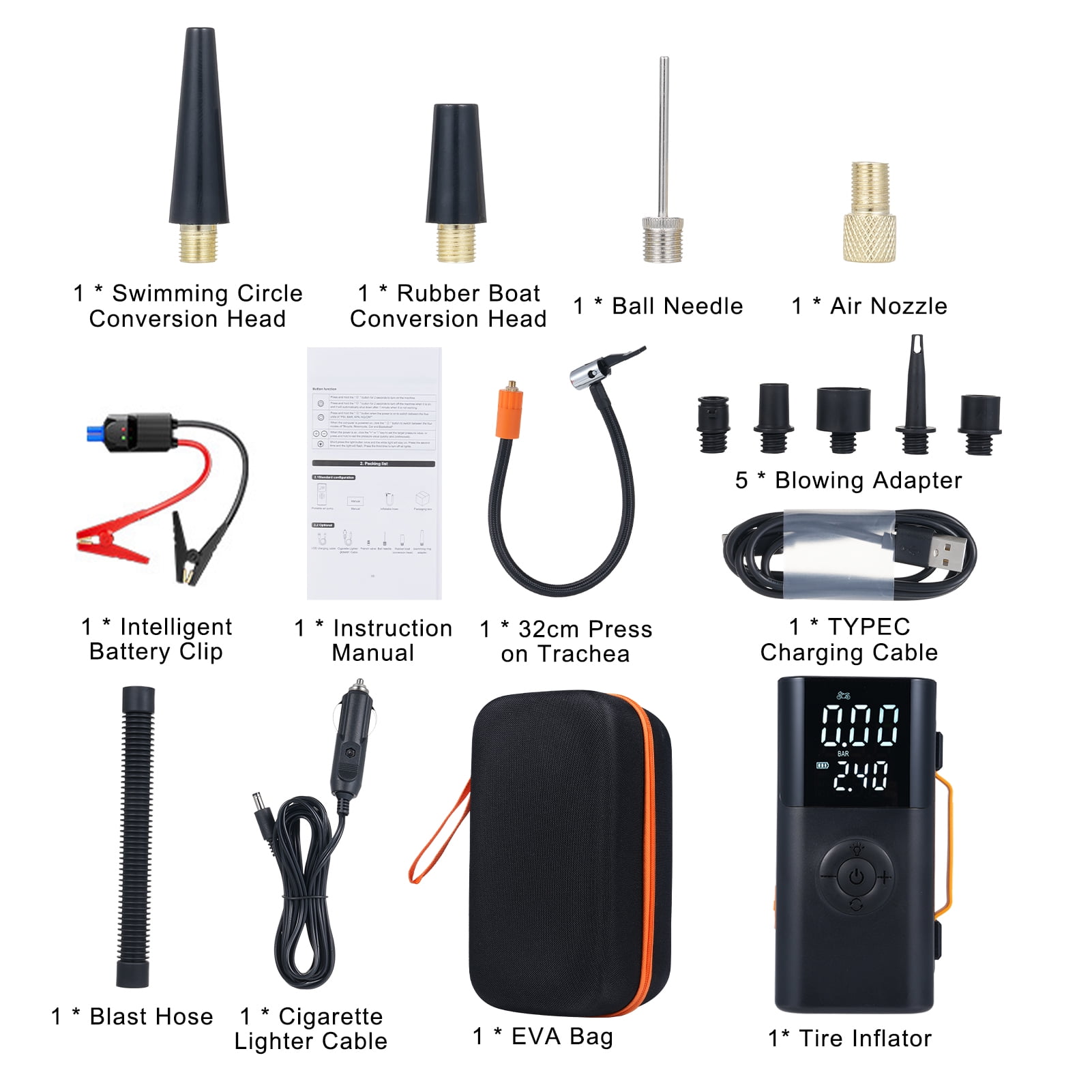 Air pump,Tire Pressure Car With Display 10000mah Battery Car 14.8v ...
