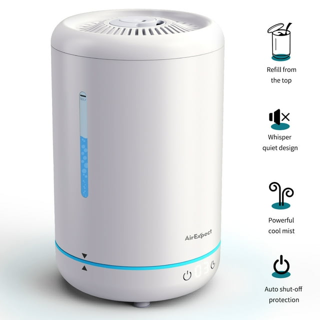 AirExpect Ultrasonic Humidifier for Dry Room - Auto Shut, Top Fill 3.5L ...