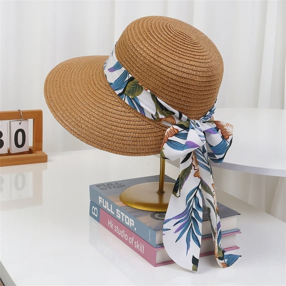 AirLoni Sun Hats For Women Wide Brim Bowknot Ribbon Decor Foldable Roll ...