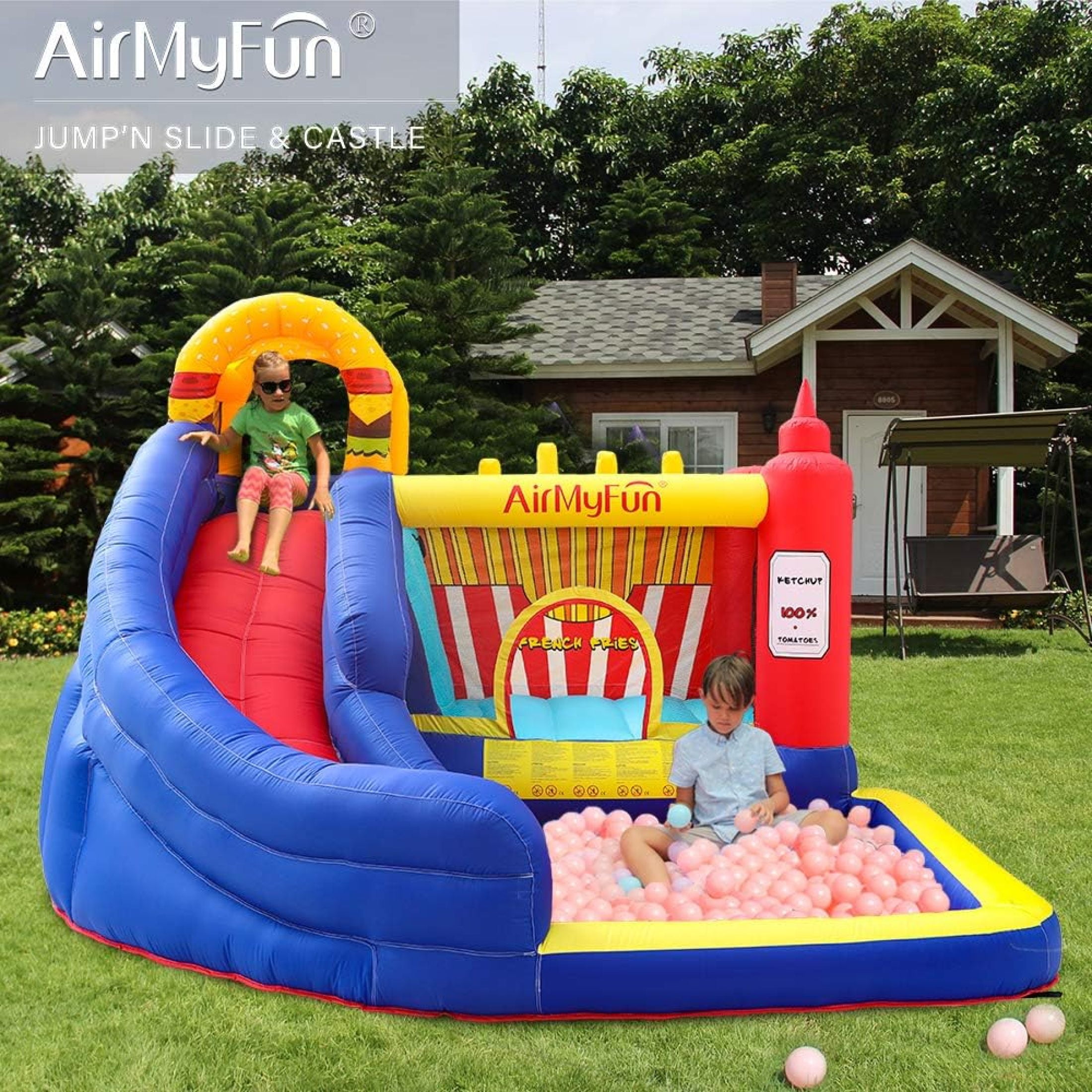 AirMyFun Food Bouncy Castle, Bounce House with Hamburger Ketchup Shape ...