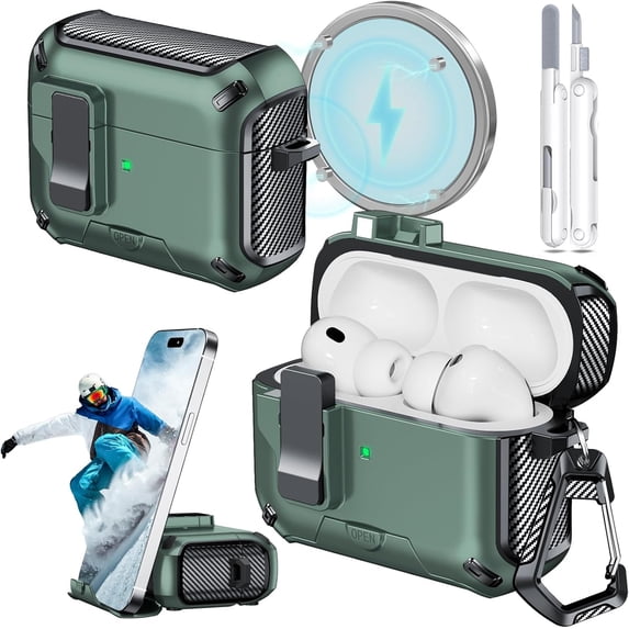 For AirPods Pro 3 Case (2025) with Phone Stand, Automatic Snap Switch ...