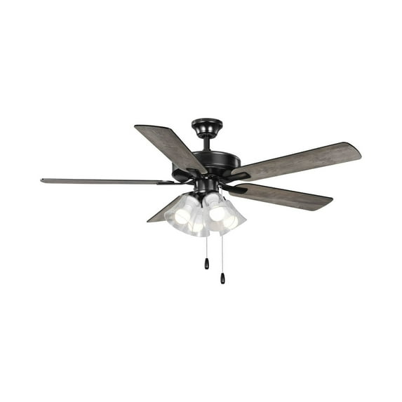 Progress Lighting, AirPro 52 in Matte Black Ceiling Fan, 5-Blade, LED ...