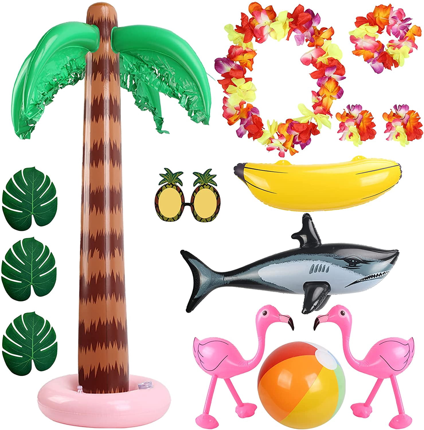 AirSmall 14pcs Inflatable Palm Tree Inflatable Flamingos Beach Ball ...