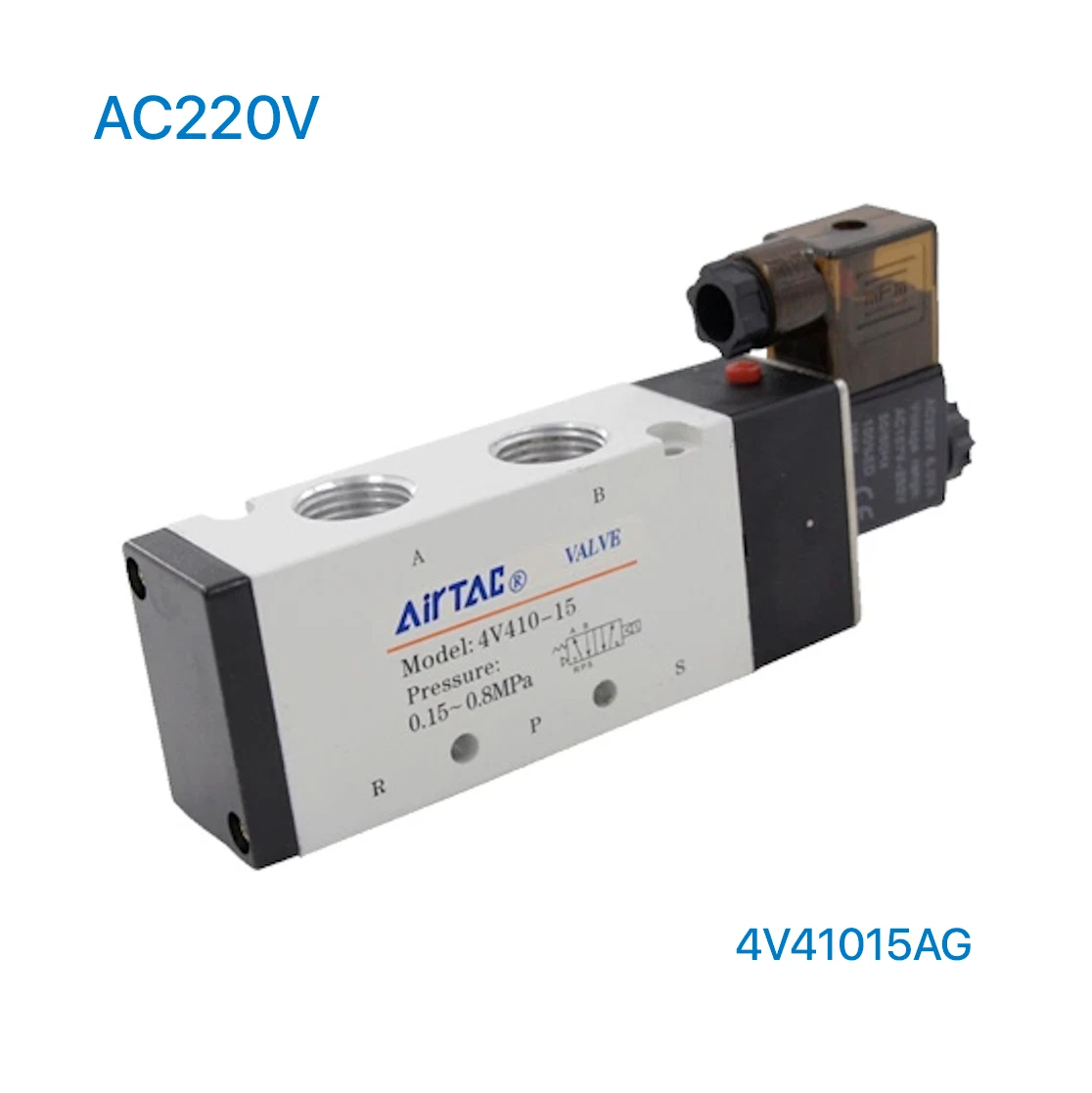AirTac Pneumatic Air Single Solenoid Valve 5/2 Way, 1/2", DC24V, Article Number: 4V41015BG ...