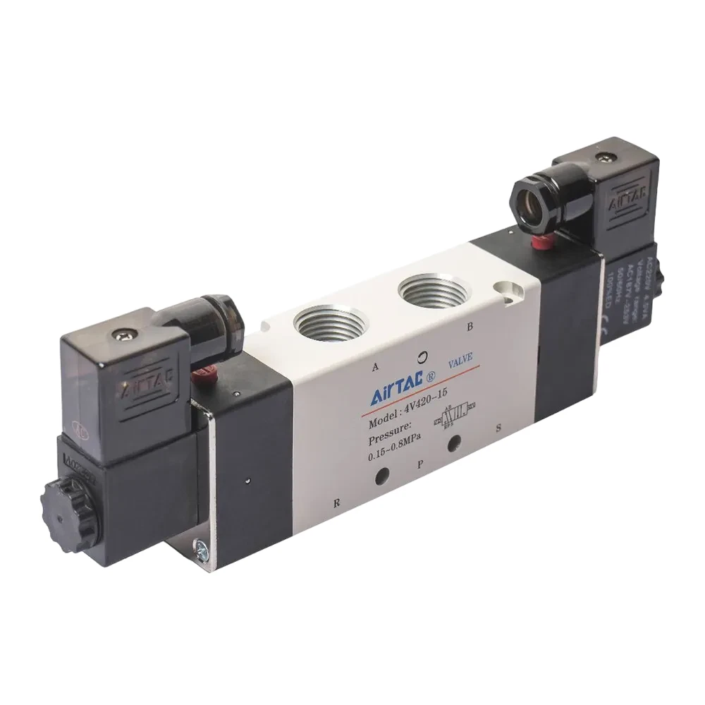AirTac Pneumatic Air Single Solenoid Valve 5/2 Way, 1/2", DC24V, Article Number: 4V42015BG ...