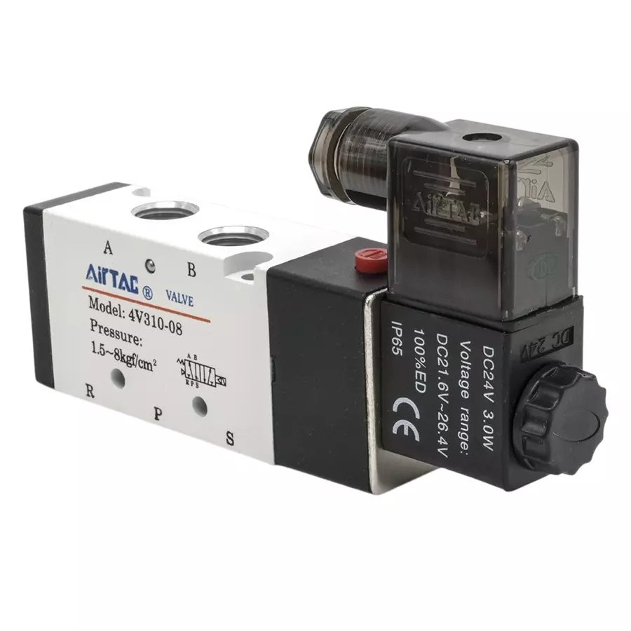 AirTac Pneumatic Air Single Solenoid Valve 5/2 Way, 1/8", AC220V, Article Number: 4V31008BG ...