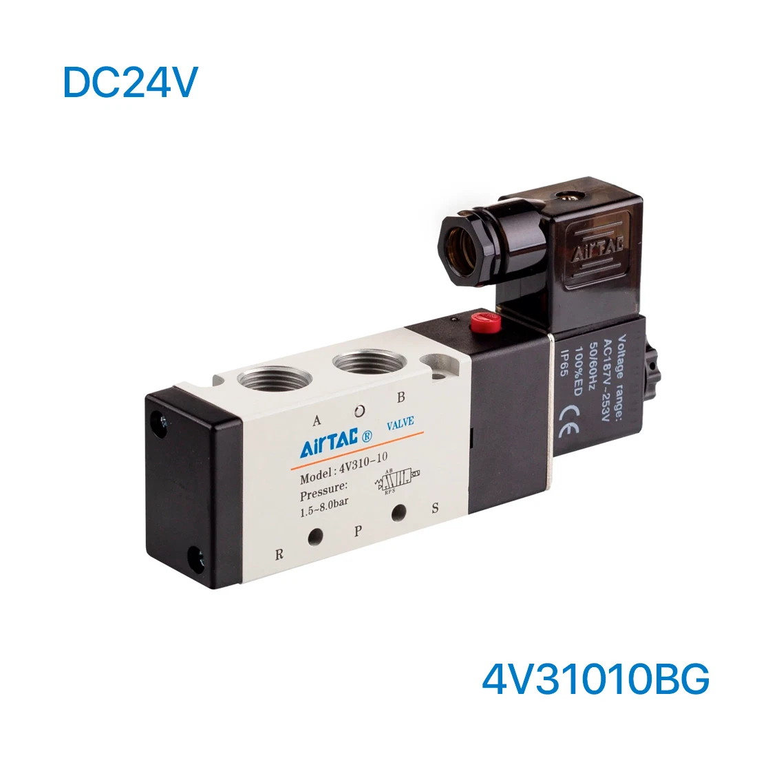 AirTac Pneumatic Air Single Solenoid Valve 5/2 Way, 3/8, DC24V, Article Number: 4V31008AG ...