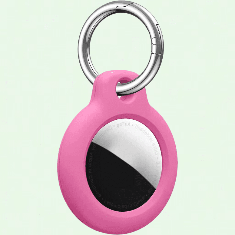 AirTag Case Keychain Holder, Pink Silicone Air Tags Keyring for Apple ...