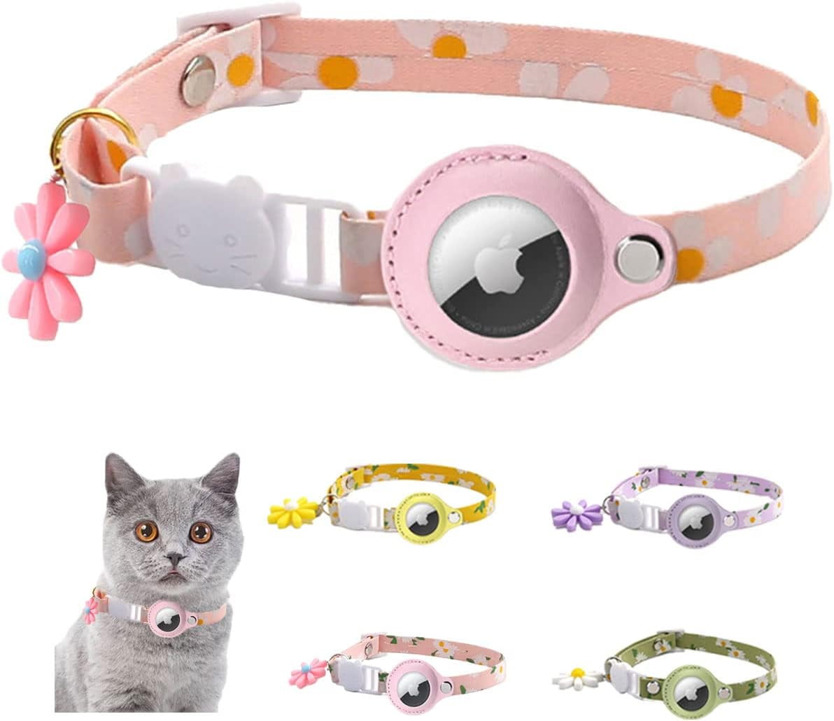 AirTag Cat Collar Holder Pet Air Tag Flowers Adjustable Cat Collar for ...