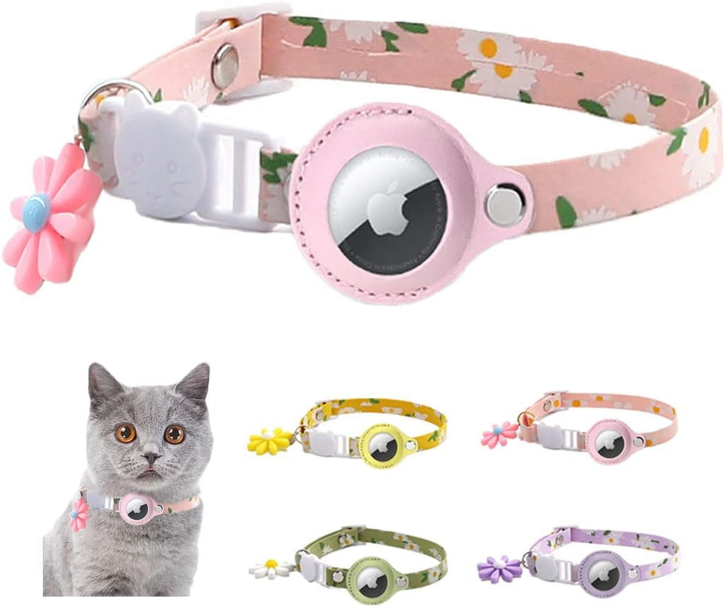 AirTag Cat Collar Holder Pet Air Tag Flowers Adjustable Cat Collar for ...