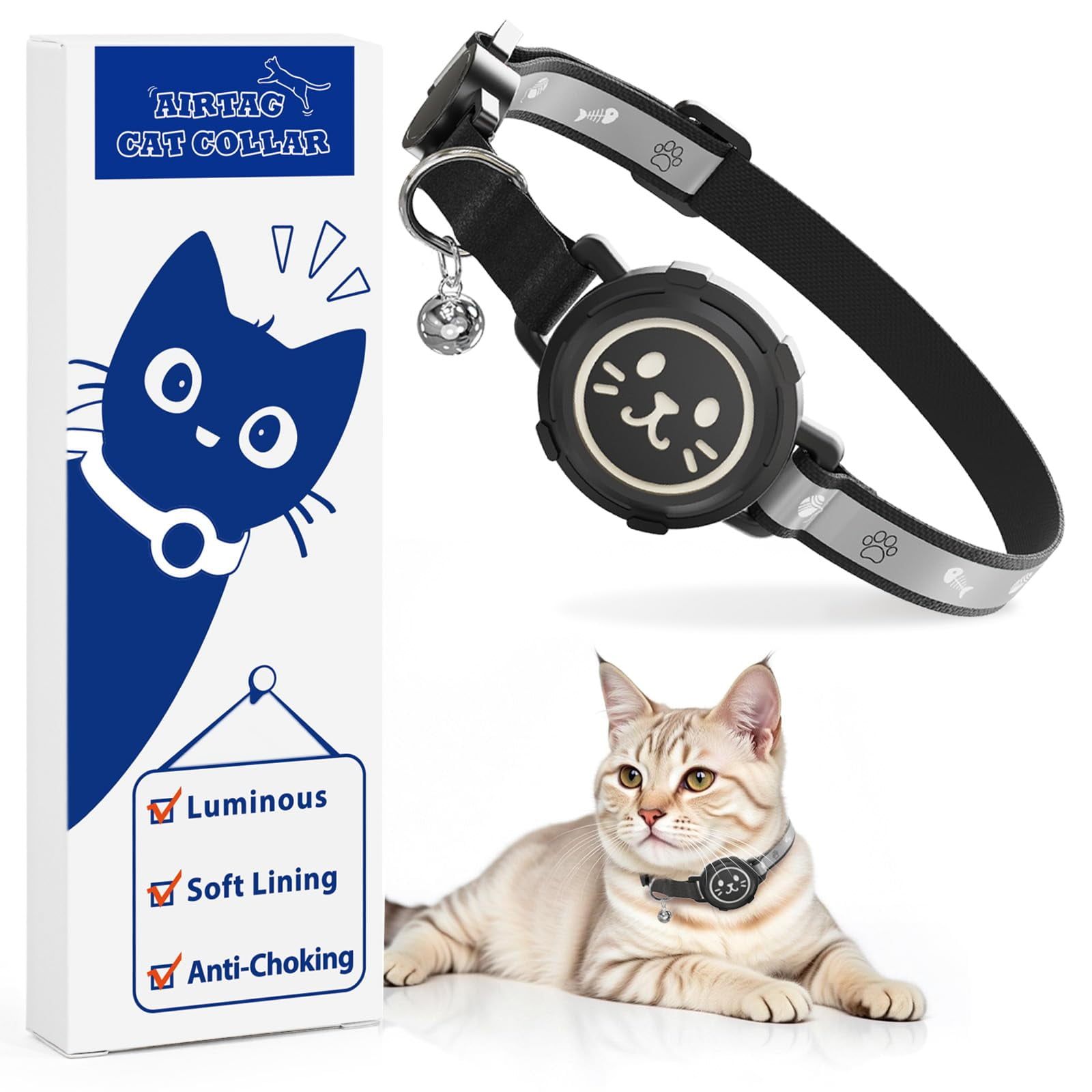 AirTag Cat Collar Non Breakaway, Reflective GPS Cat Collar Adjustable ...