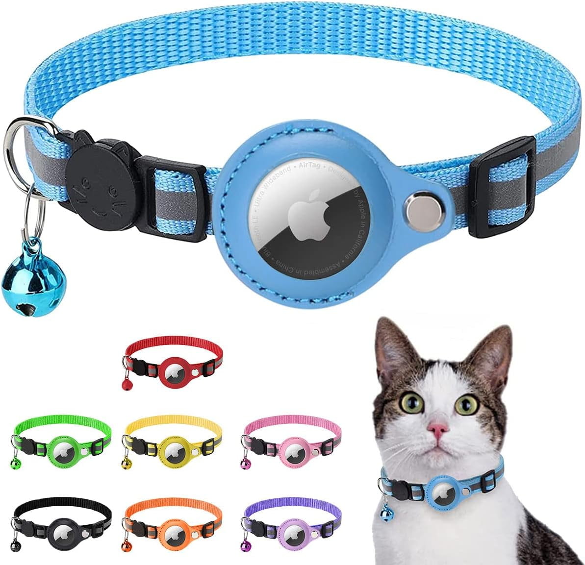 AirTag Cat Collar Reflective Adjustable Cat Collar with Air tag Holder ...