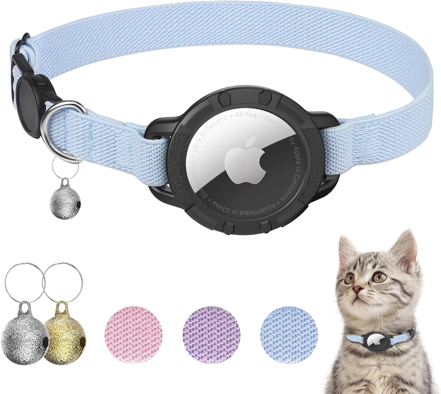AirTag Cat Collars, Stretchy Collar with Holder and Bell, Breakaway ...