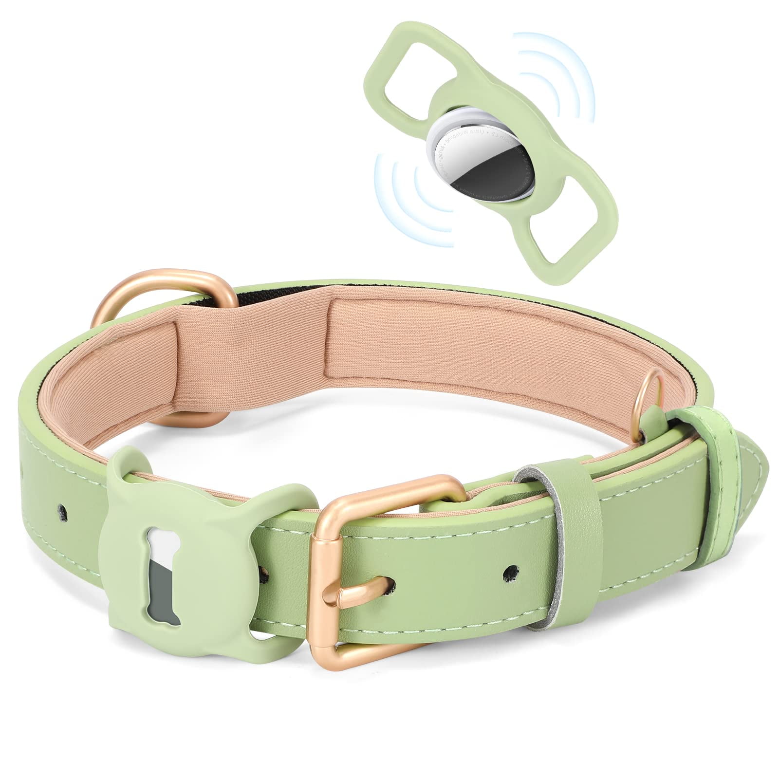 AirTag Leather Dog Collar WHIPPY Padded Apple Air Tag Dog Collar ...