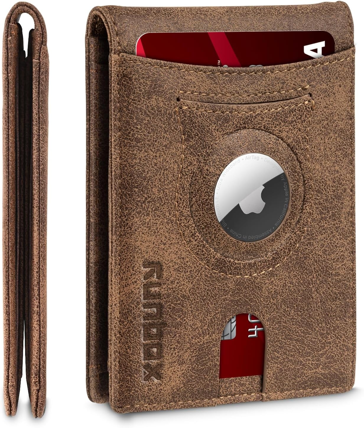 AirTag-Wallet-Mens-Slim-RFID Blocking Wallets Leather with Bill ...