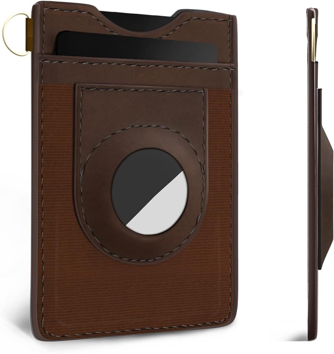 AirTag Wallet for Men, Slim Minimalist Elastic Genuine Leather Vertical ...