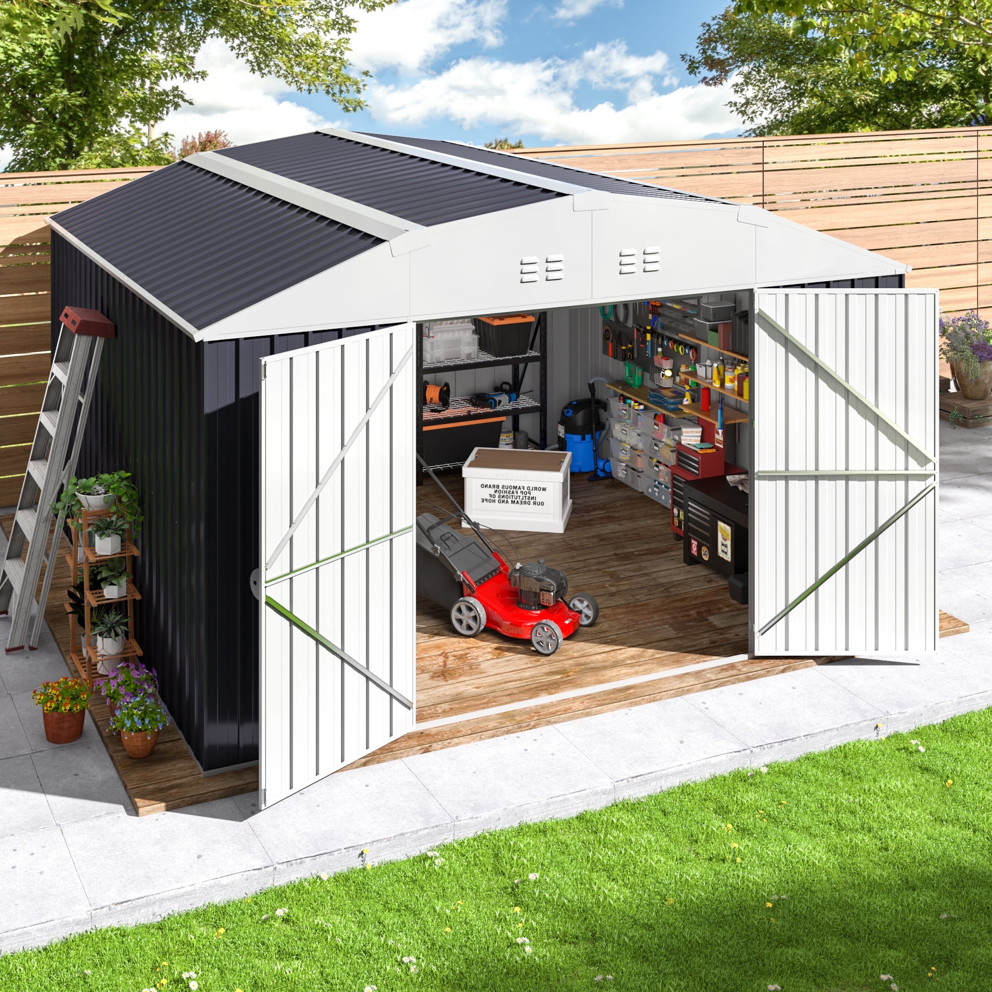 NETAJE 10x10 FT Quick-fit Storage Shed,Metal Garden Shed with Lockable ...