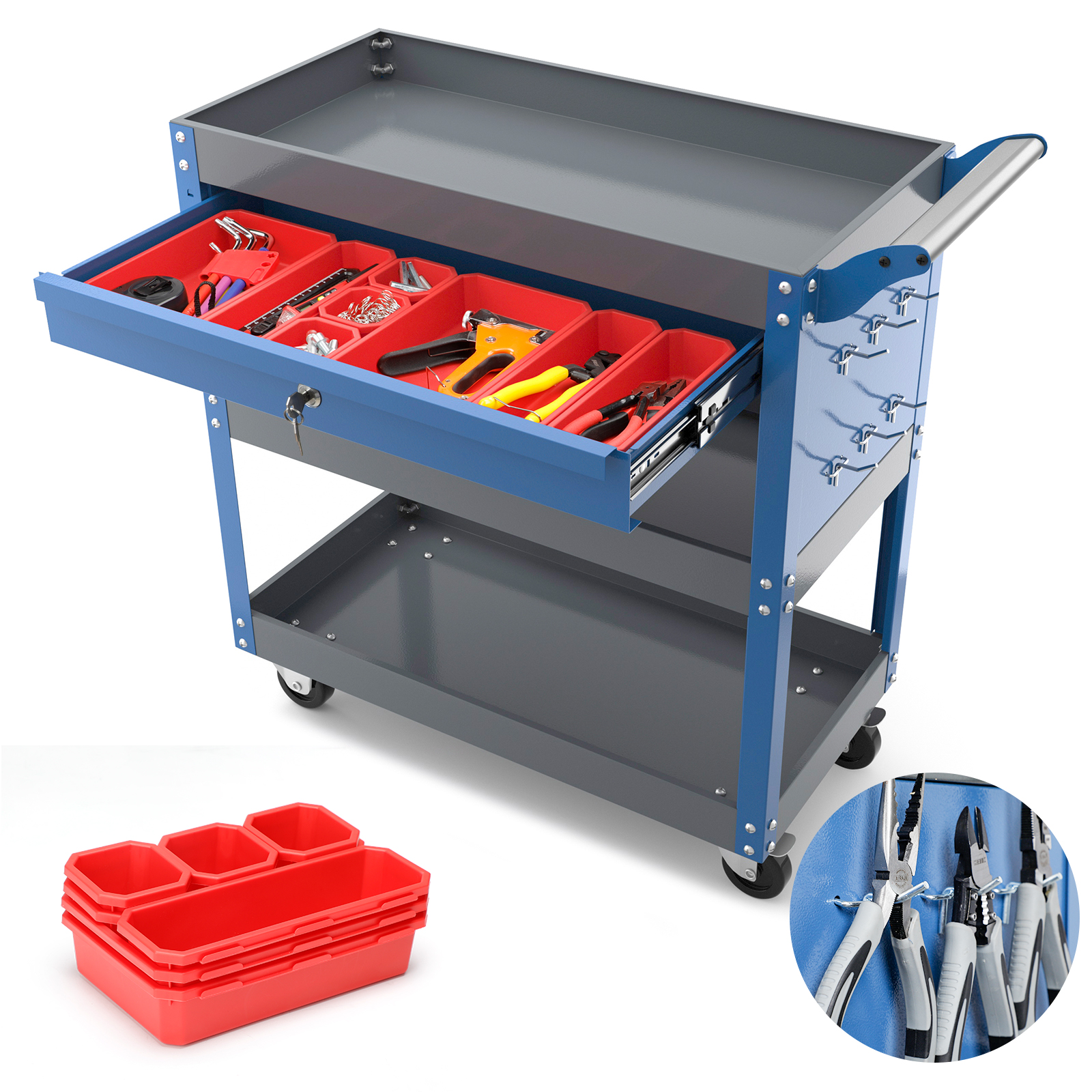 Odaof 3 Tier Rolling Tool Cart,Tool Chest and Tool Organizer with ...