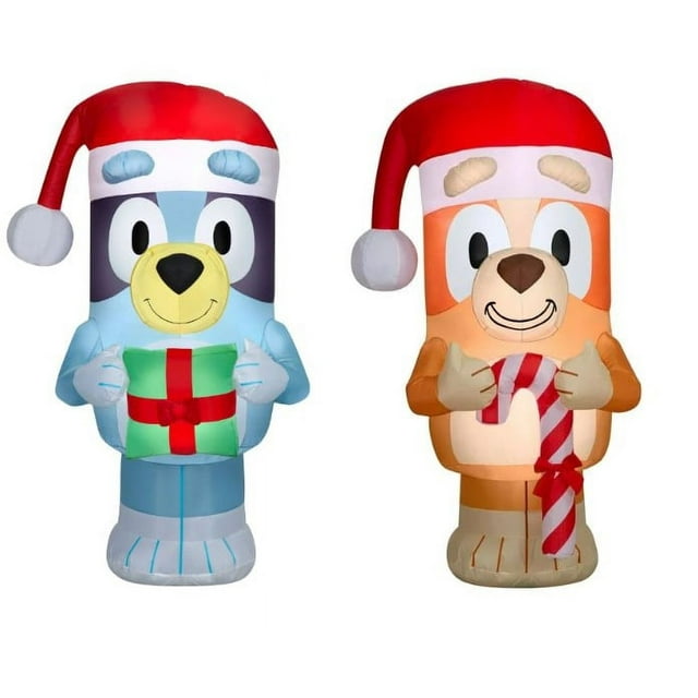 Gemmy Airblown Holiday Inflatables 5ft Bluey with Santa Hat and Present ...