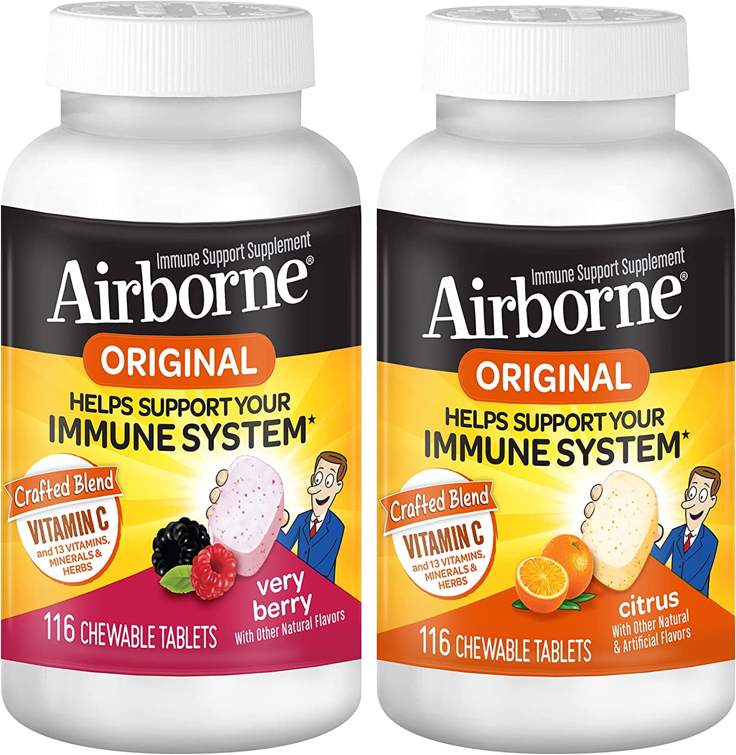 Airborne 1000mg Vitamin C & Zinc Chewable Tablets - Citrus & Berry ...