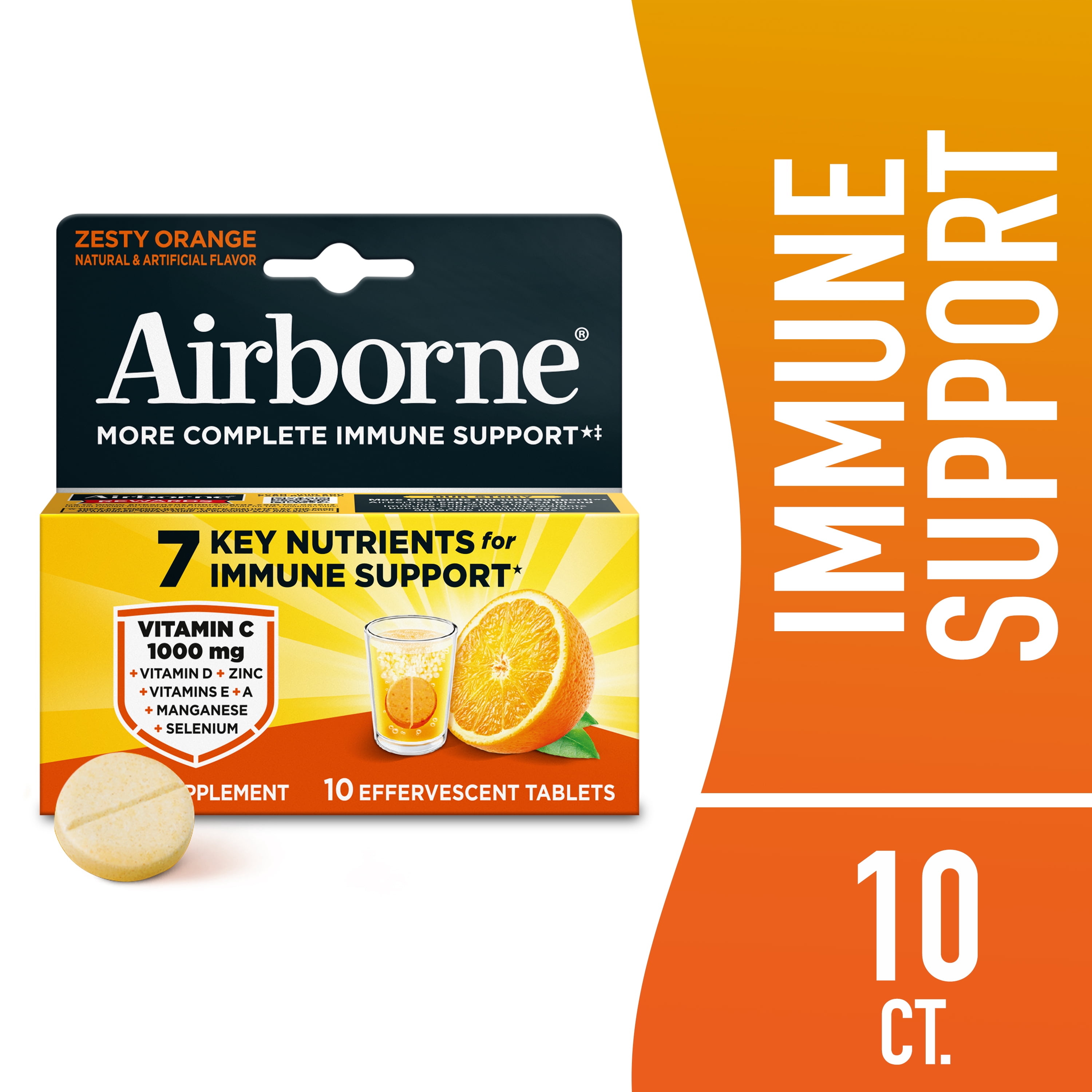 Airborne 1000mg Vitamin C, Zinc, Immune Support Tablets, Orange Flavor ...