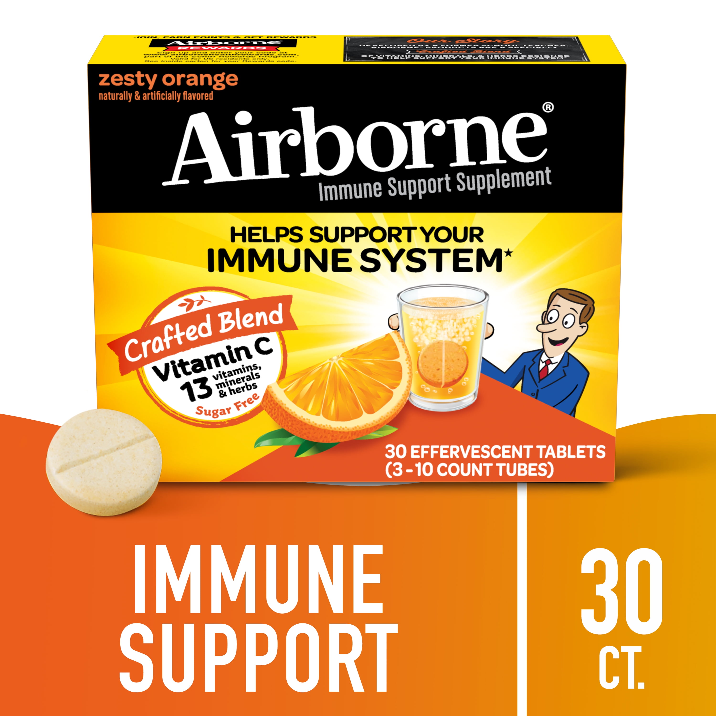 Airborne 1000mg Vitamin C Immune Support Effervescent Tablets, Zesty ...