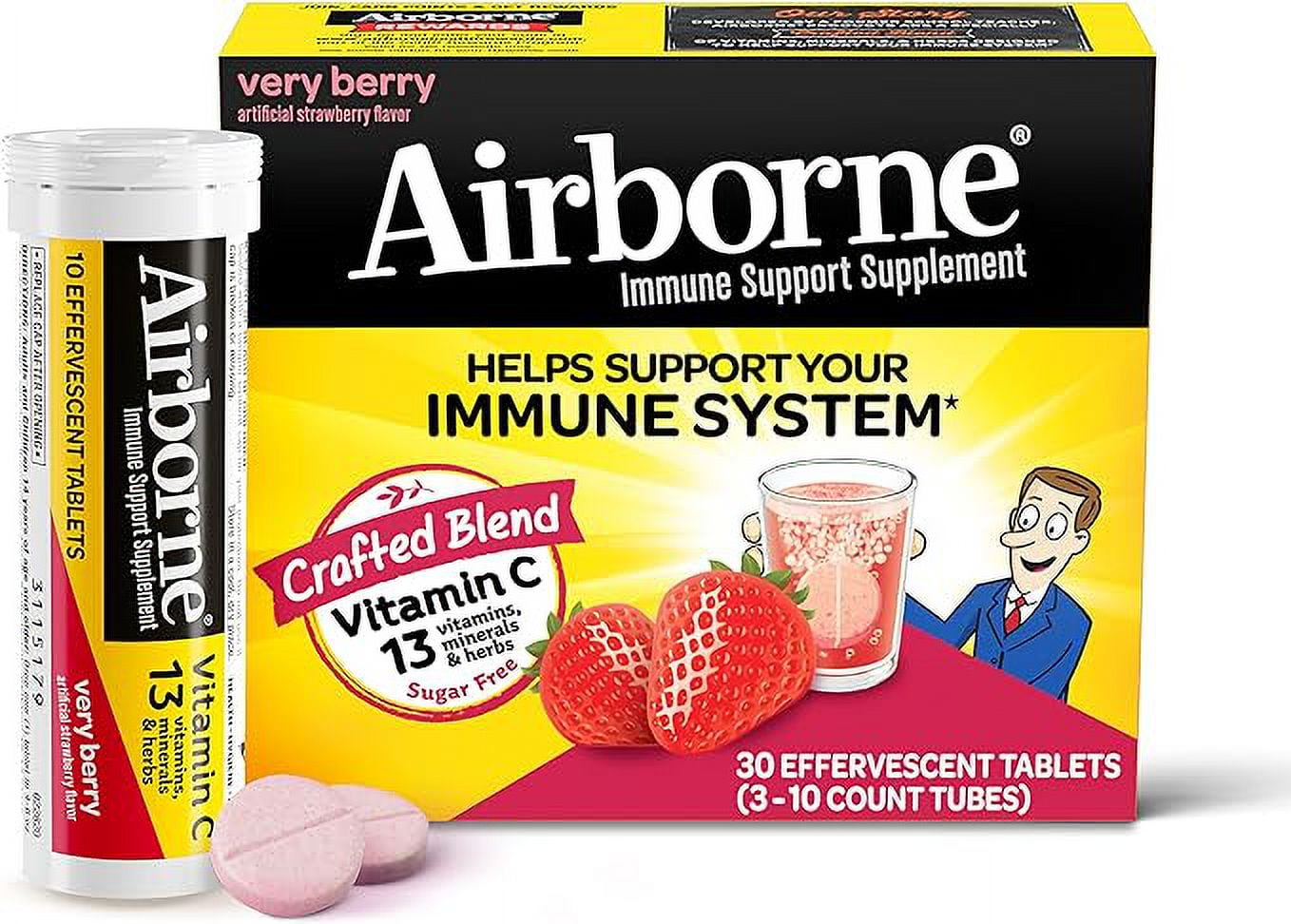 Airborne 1000mg Vitamin C with Zinc, SUGAR FREE Effervescent Tablets ...
