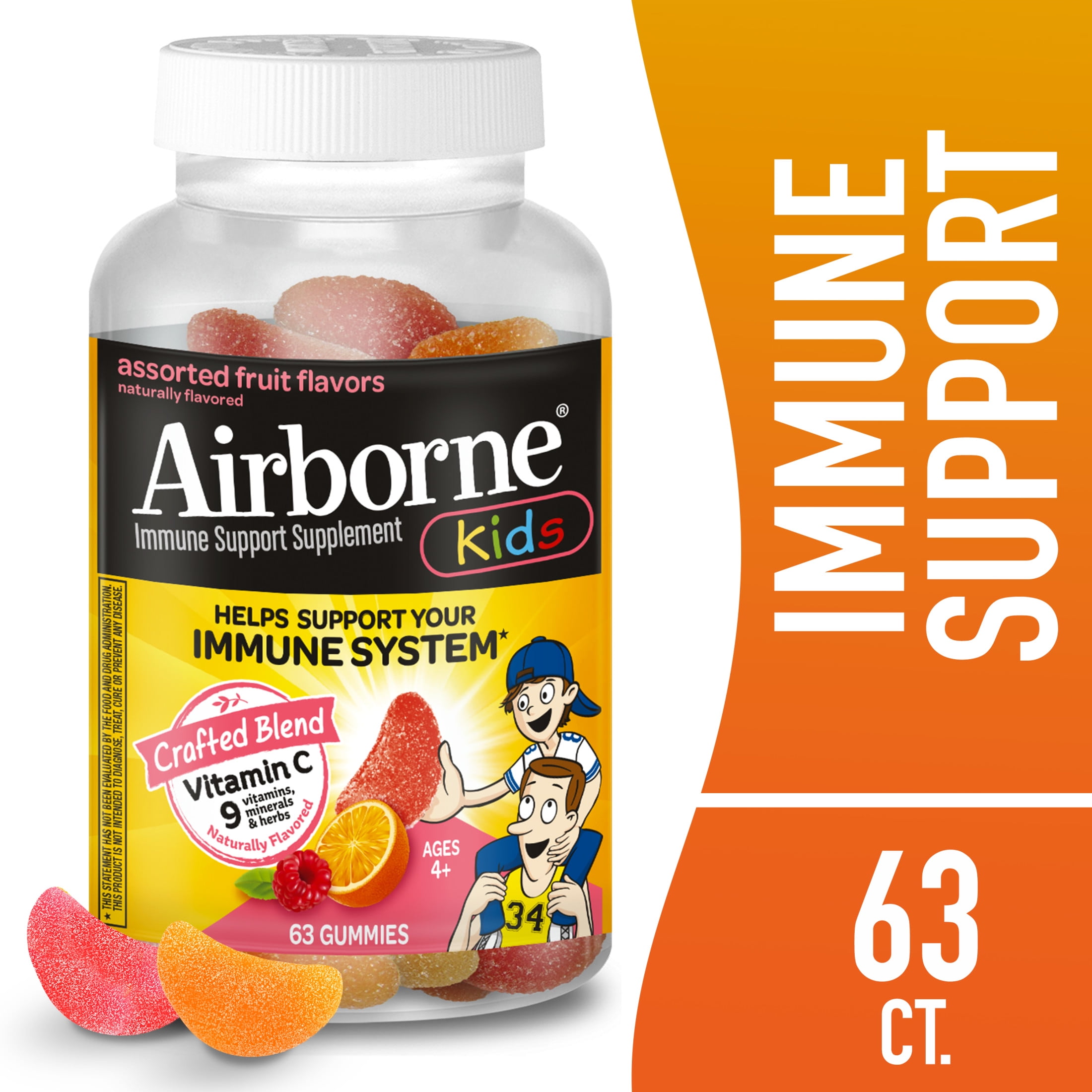 Airborne Kids Immunity Chewable Supplements, 500mg Vitamin C, Assorted ...