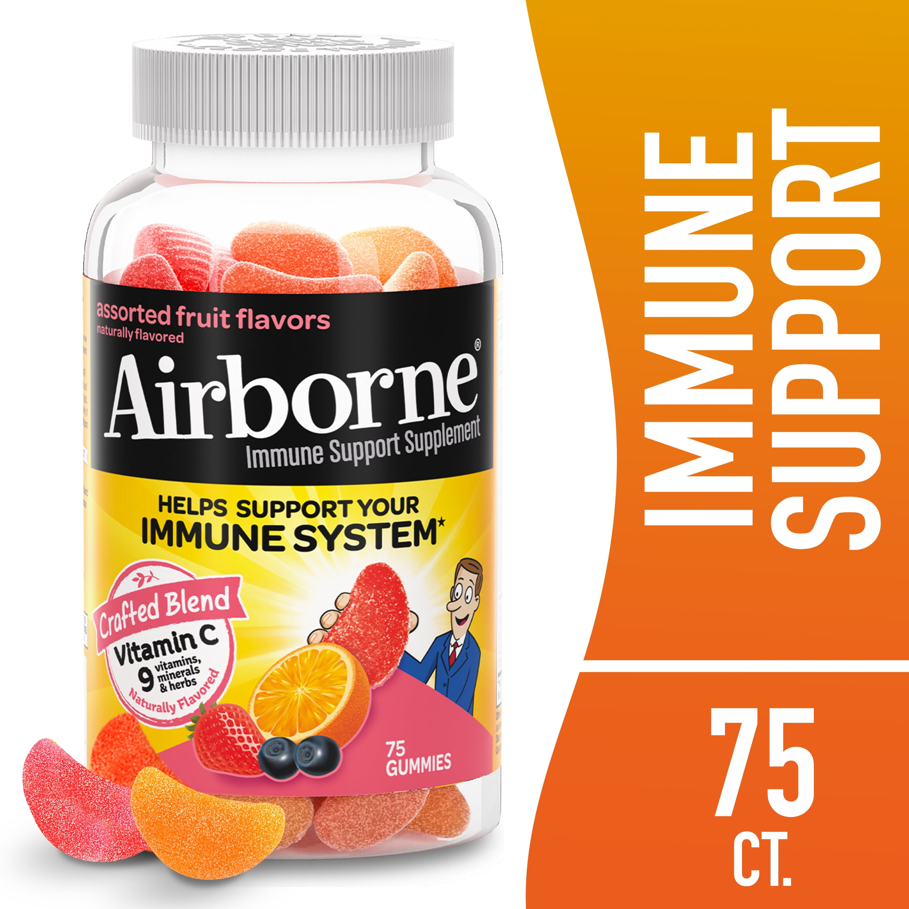Airborne Immunity Support Gummies for Adults, Assorted Fruit Flavor, 75 ...
